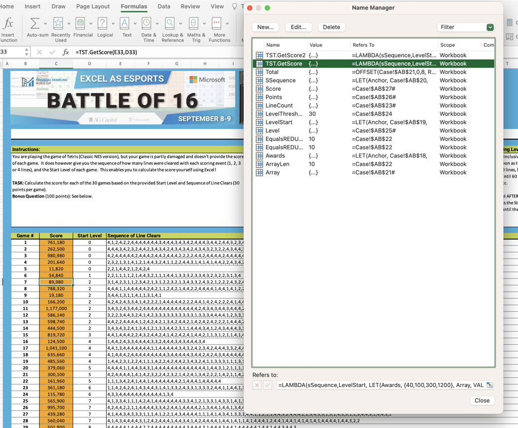 Full Stack Modeller Solutions to the Tetris Excel Battle Challenge